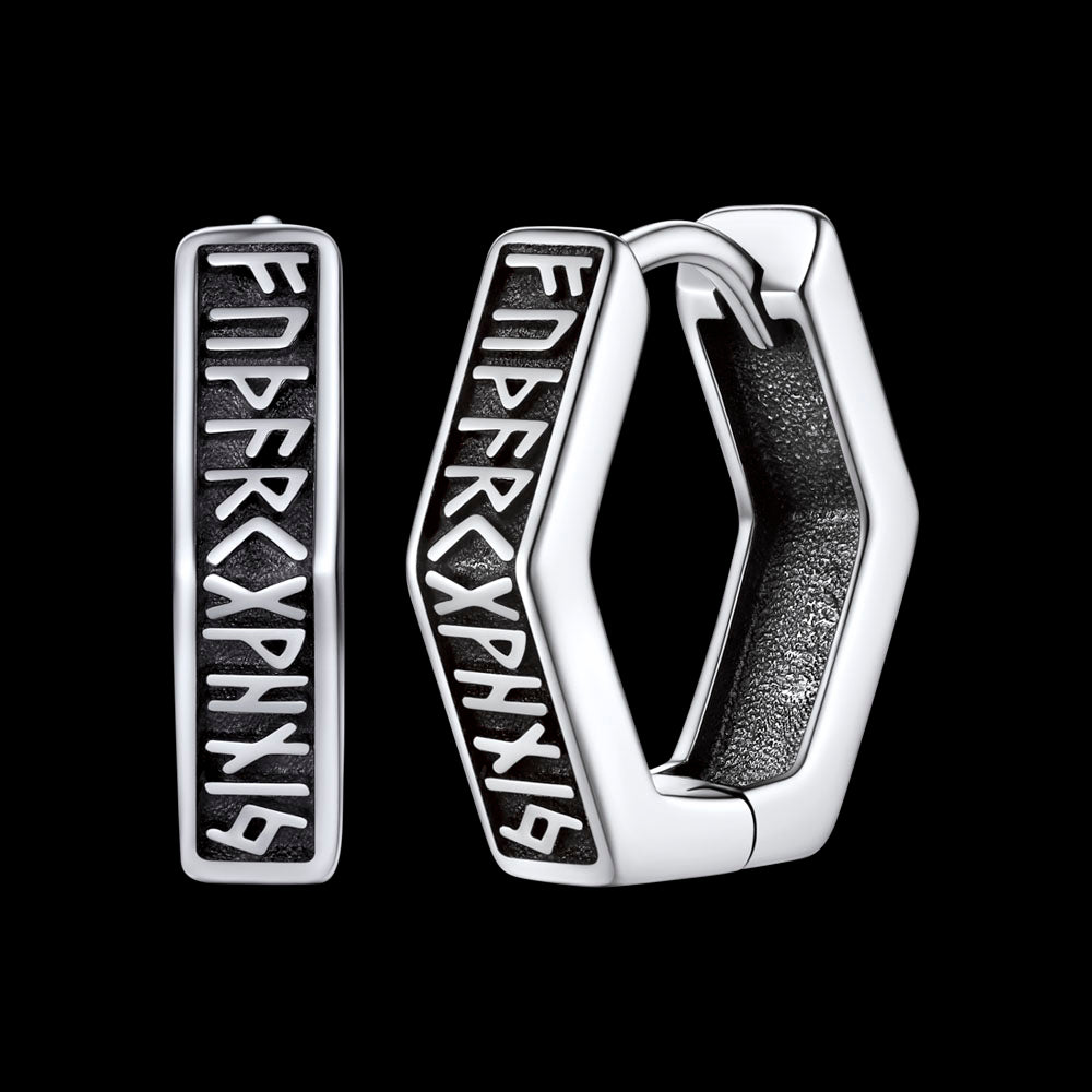 Norse Viking Runes Hexagon Huggie Hoop Earrings – FaithHeart Jewelry
