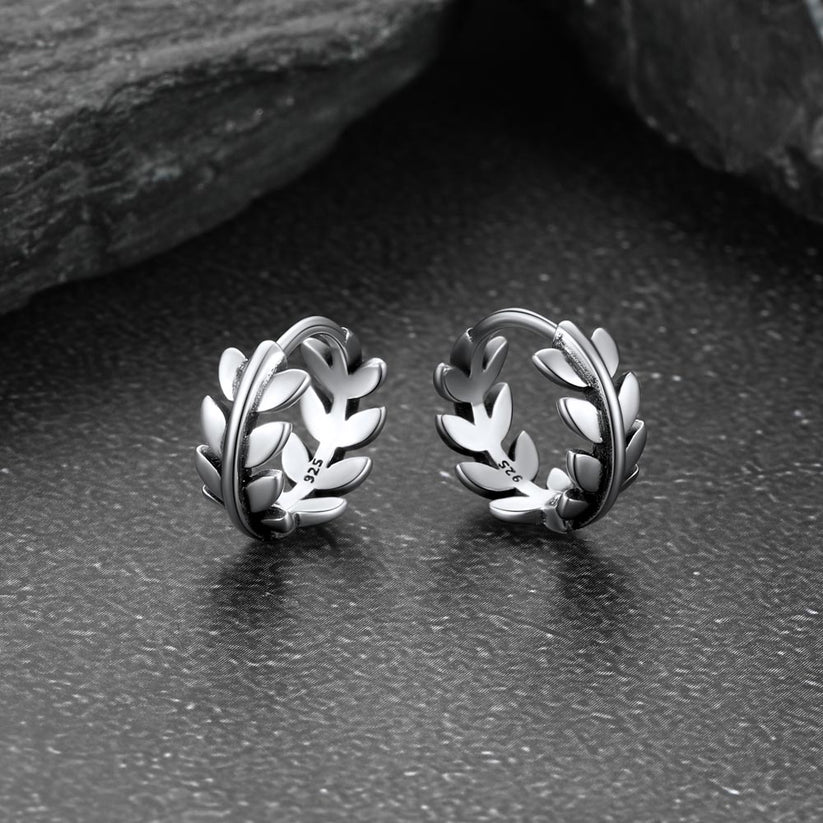 Sterling Silver Small Leaf Hoop Huggie Earrings for Men Women ...