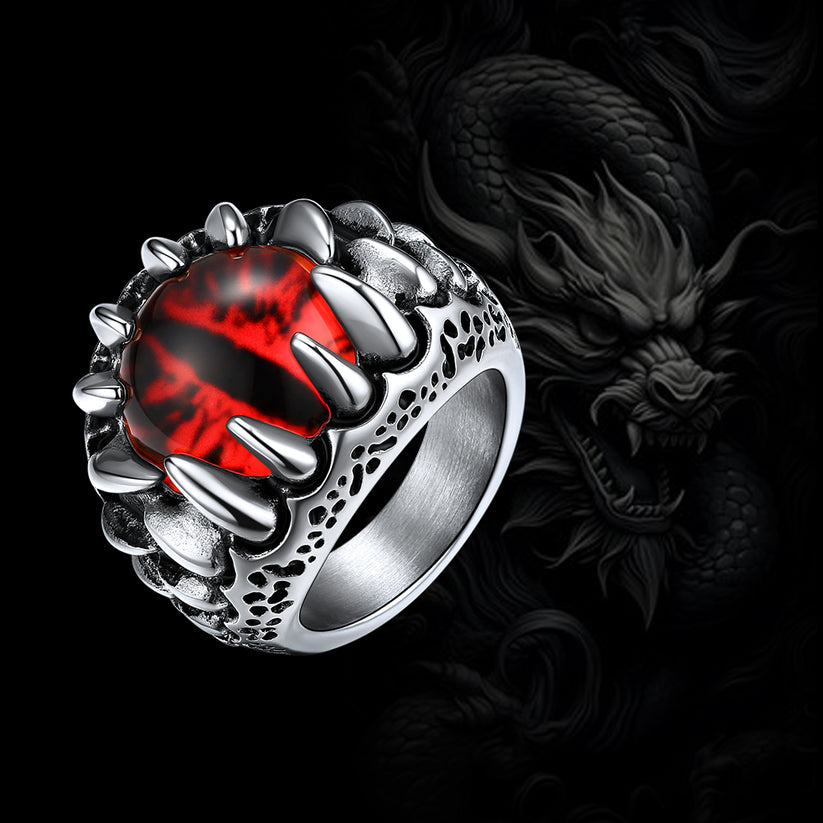 Gothic Dragon Teeth Red Evil Eyes Ring for Men – FaithHeart Jewelry