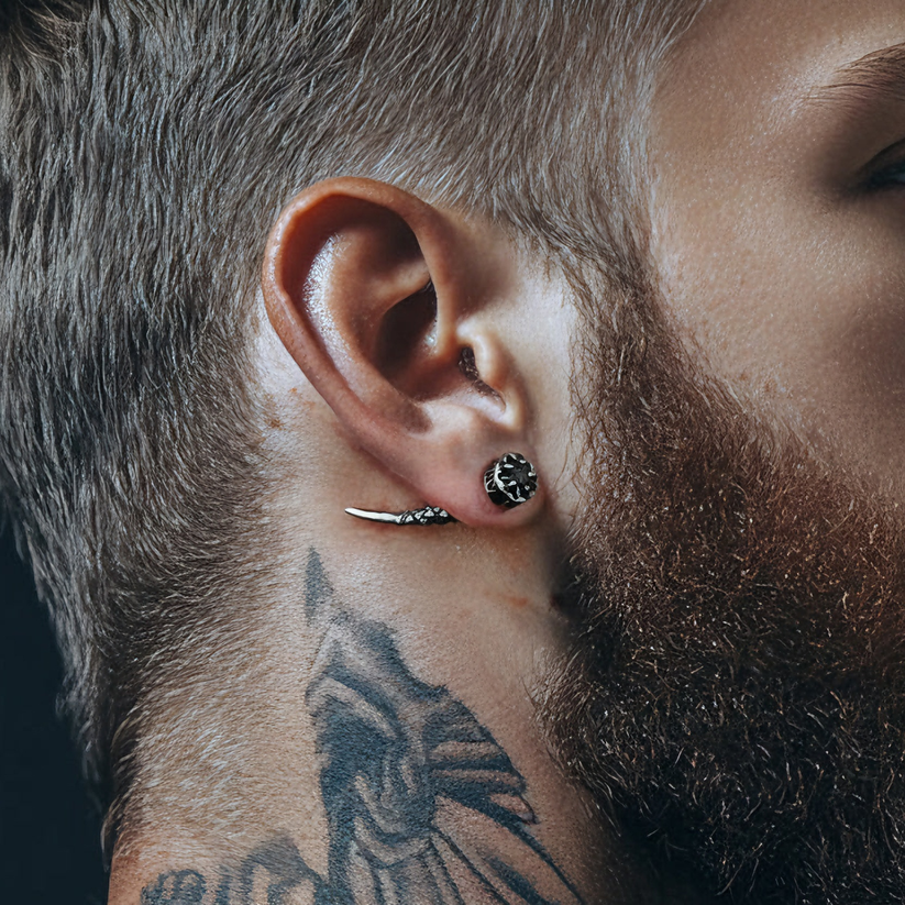 Viking Earrings for Men | Rune Fang Stud Earrings with CZ | FaithHeart ...