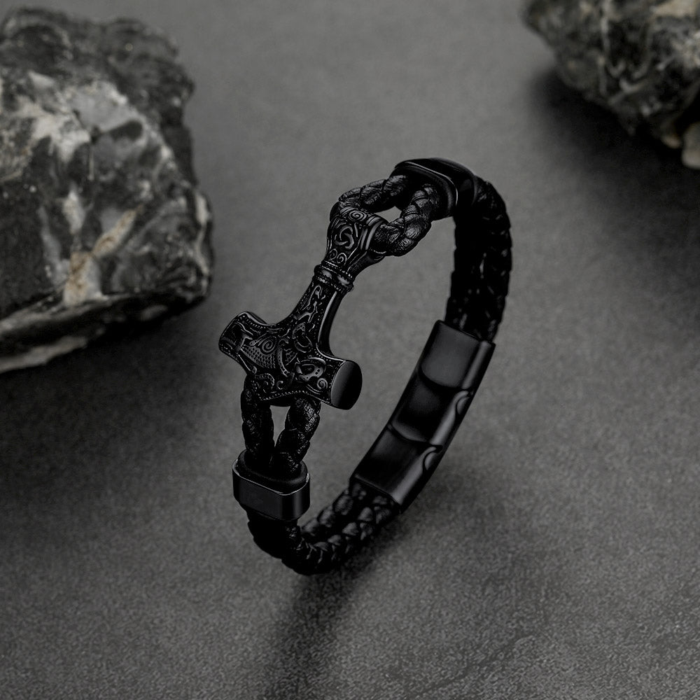 Mjolnir Thor's Hammer Bracelet | Braided Leather – FaithHeart Jewelry